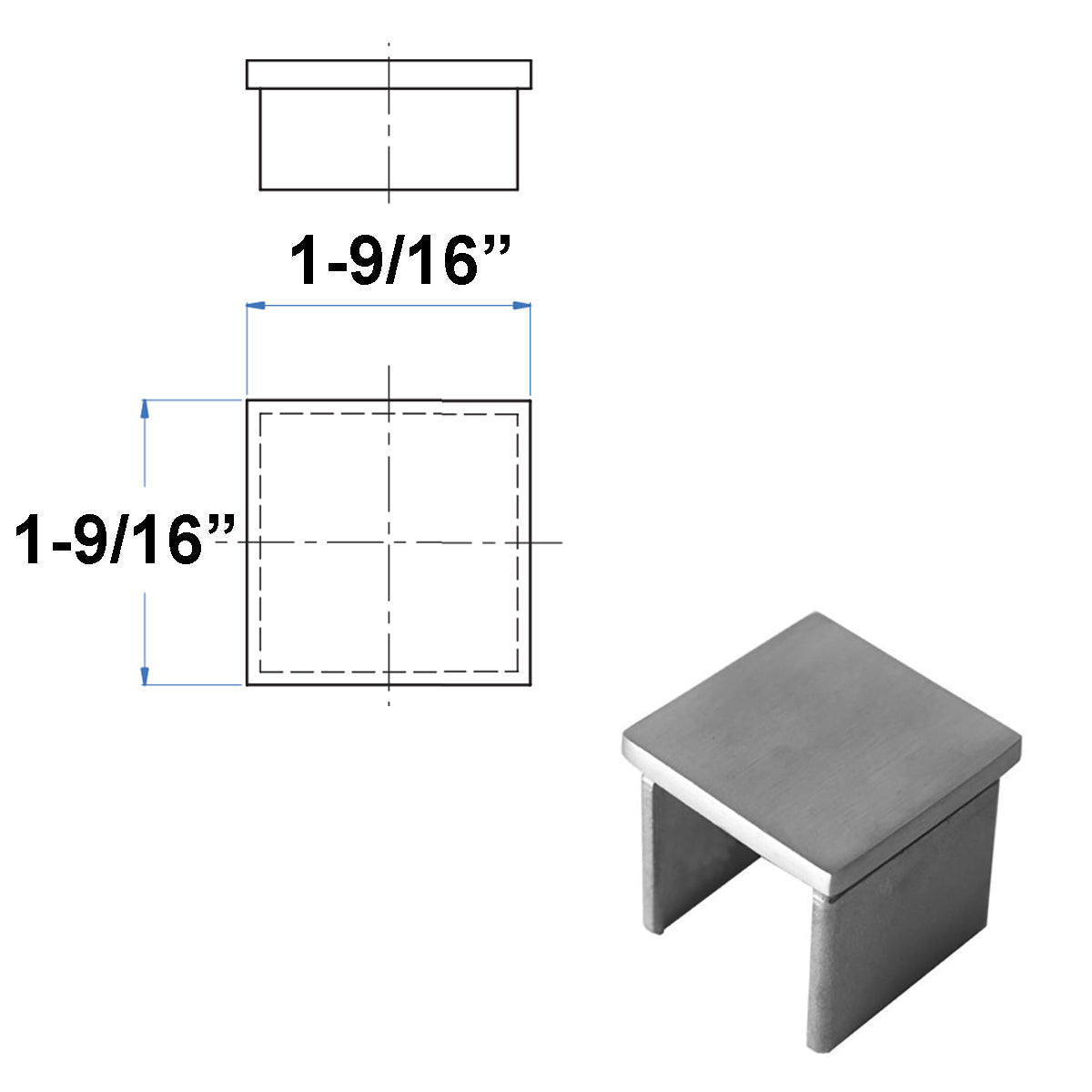 E1100150 Stainless Steel Square Cap Railing End Cap - Stainless Stair ...