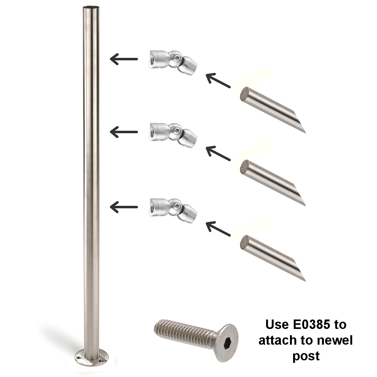 E0074 Pivotable Round Bar Connector for Round Newel Post - Stainless ...