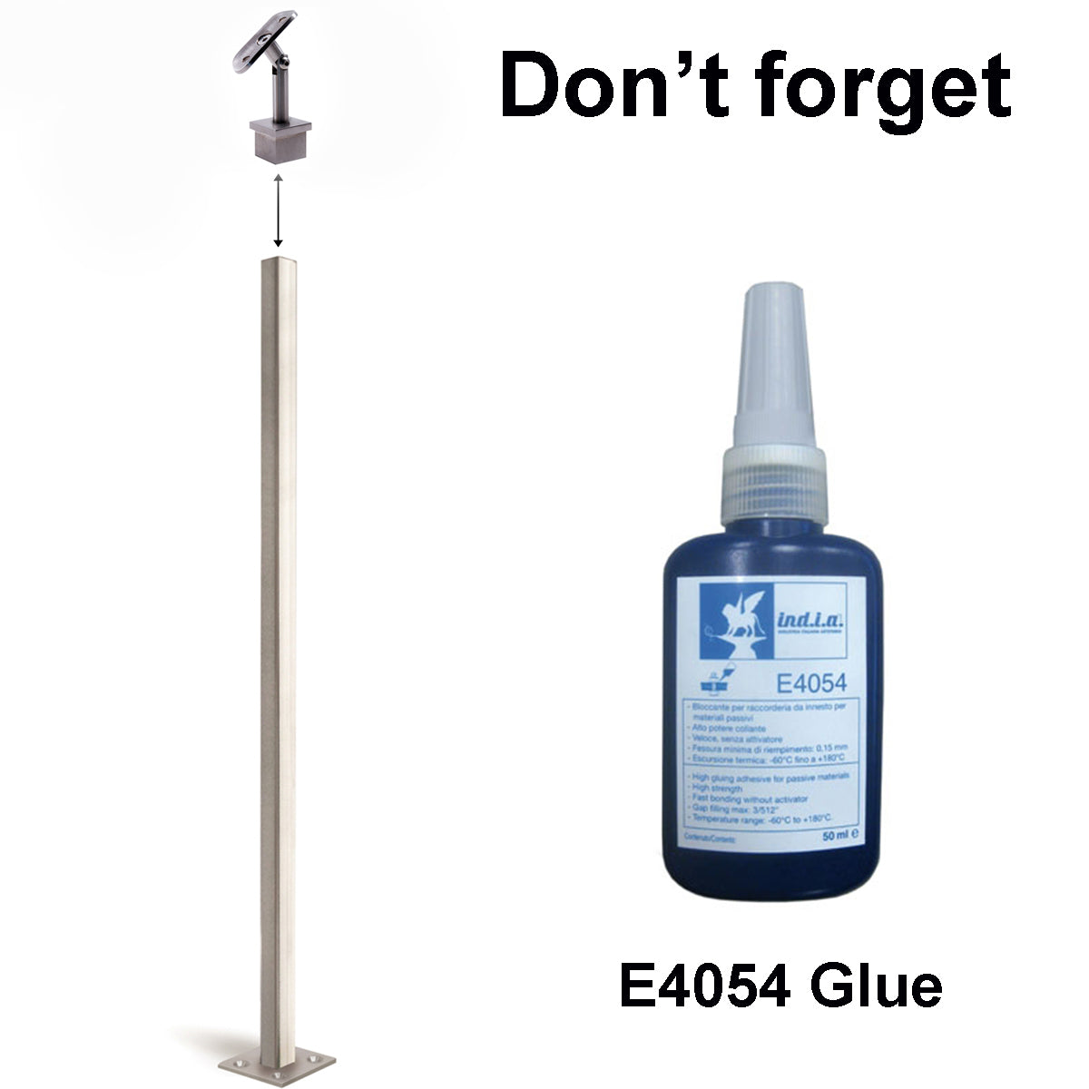 E037100 Adjustable Square Railing Handrail Support for Rake - Stainless ...