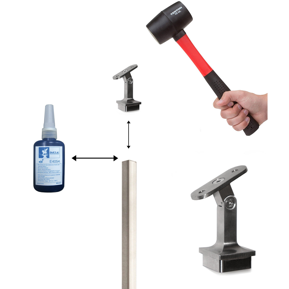 E037700 Adjustable Square Railing Handrail Support for Rake - Stainless ...