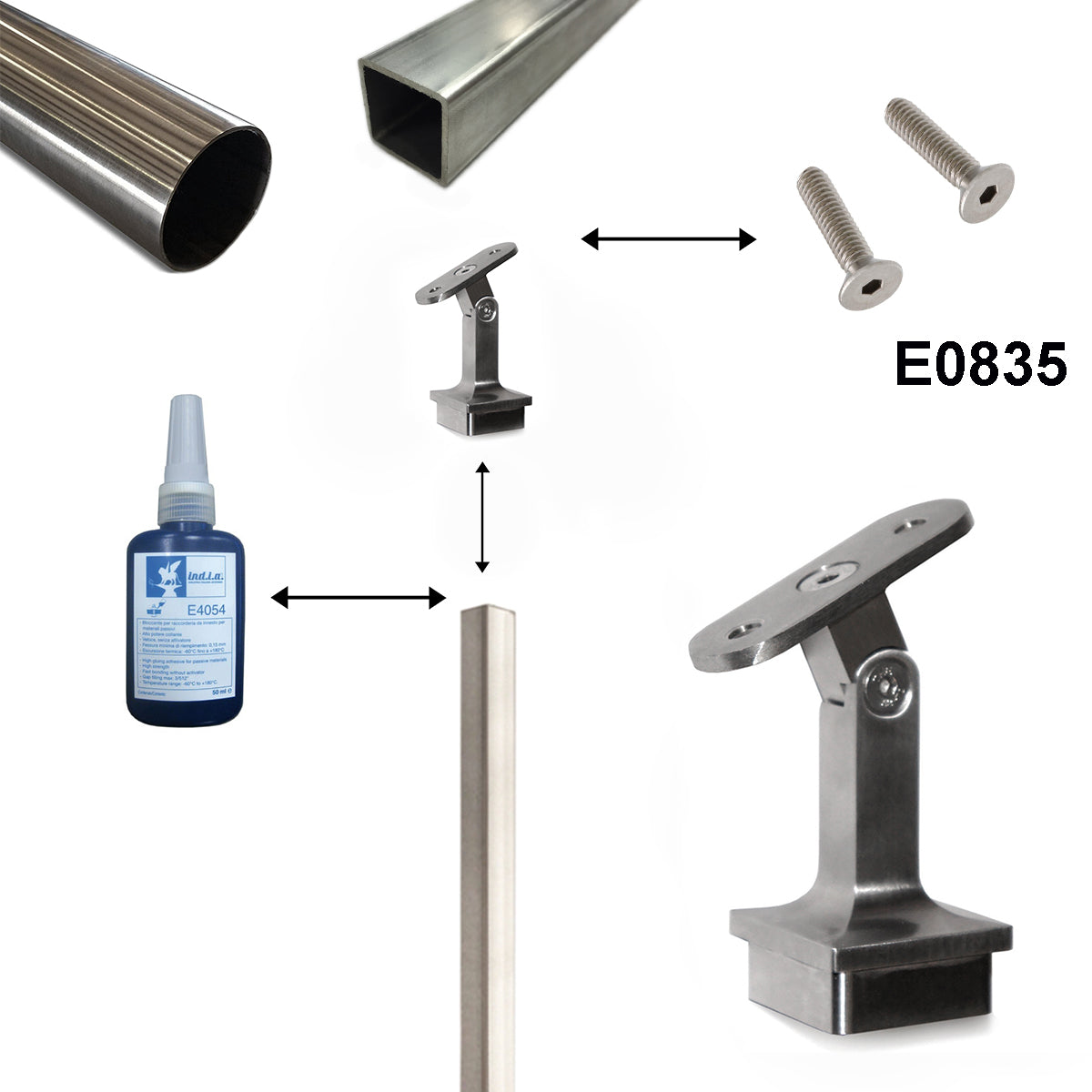 E037700 Adjustable Square Railing Handrail Support for Rake - Stainless ...
