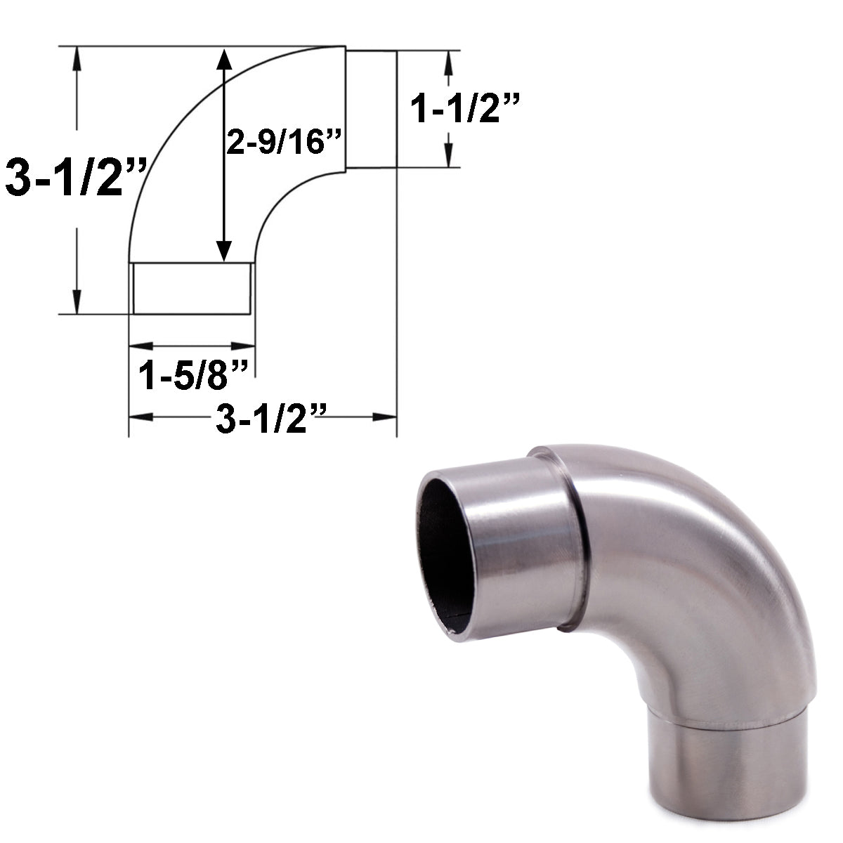 E450 90 Degree Curved Elbow Fitting Connector - Stainless Stair Parts ...