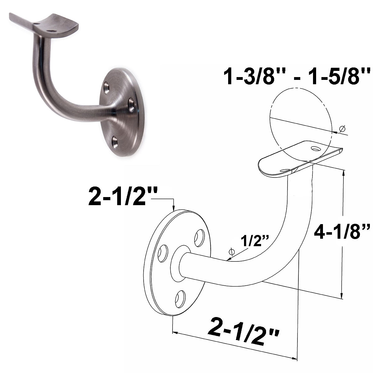 E459 Rigid Handrail Support Bracket for Round Rail - Stainless Stair ...