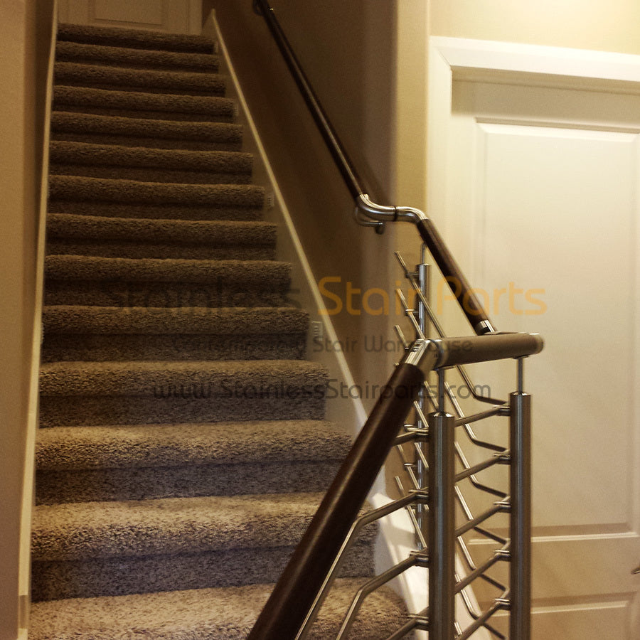 E600 90 Degree Curved Elbow for Round Wood Handrail - Stainless Stair ...