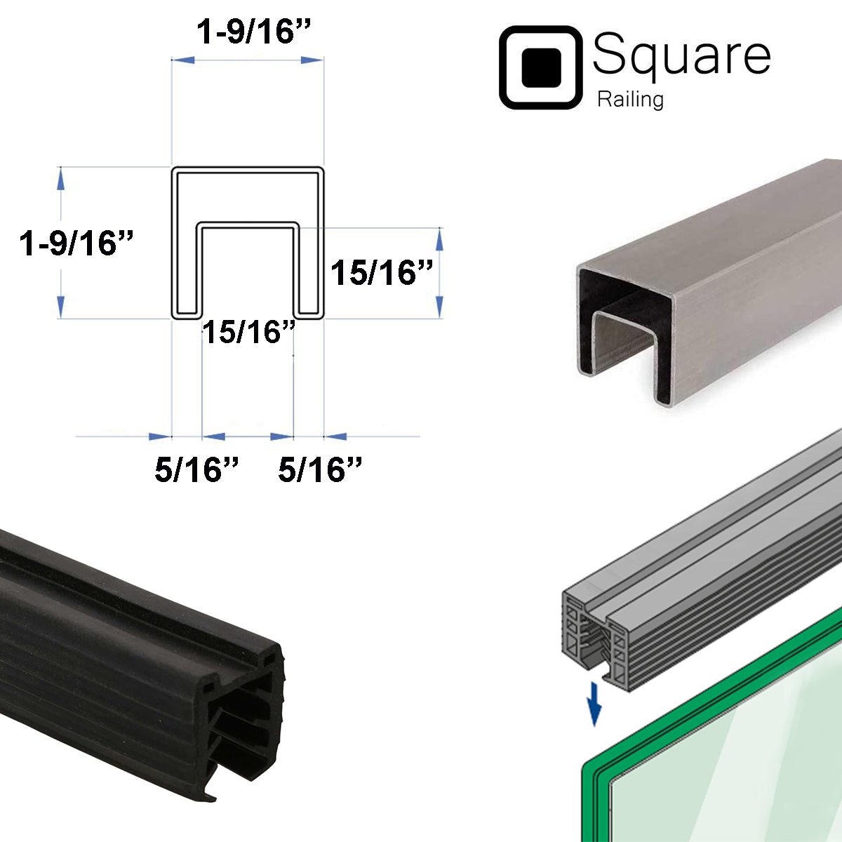 E10040X40 Stainless Steel Square Cap Rail for Glass Railing - Stainless ...