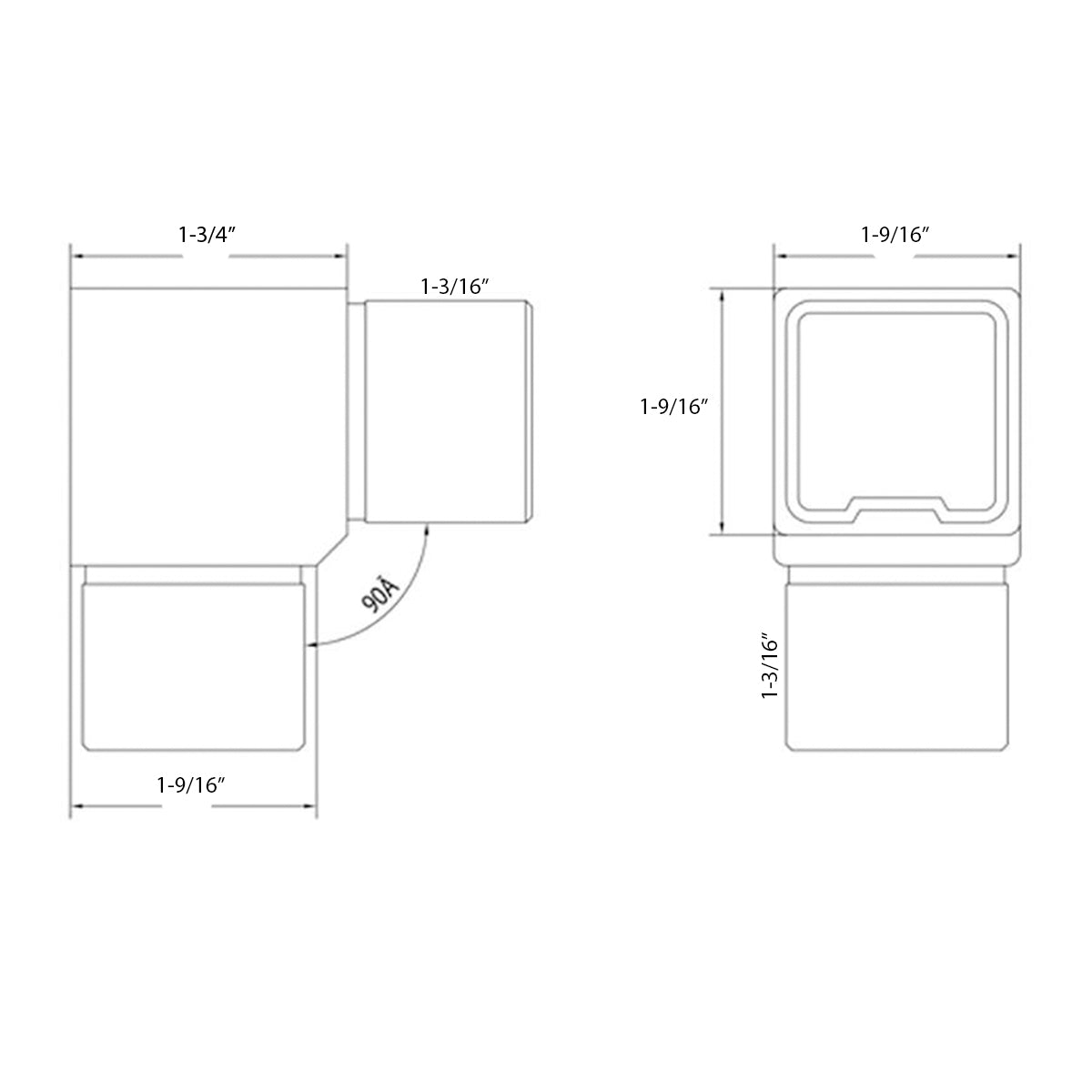 E4713 90 Degree Elbow for Square Railing - Stainless Stair Parts ...