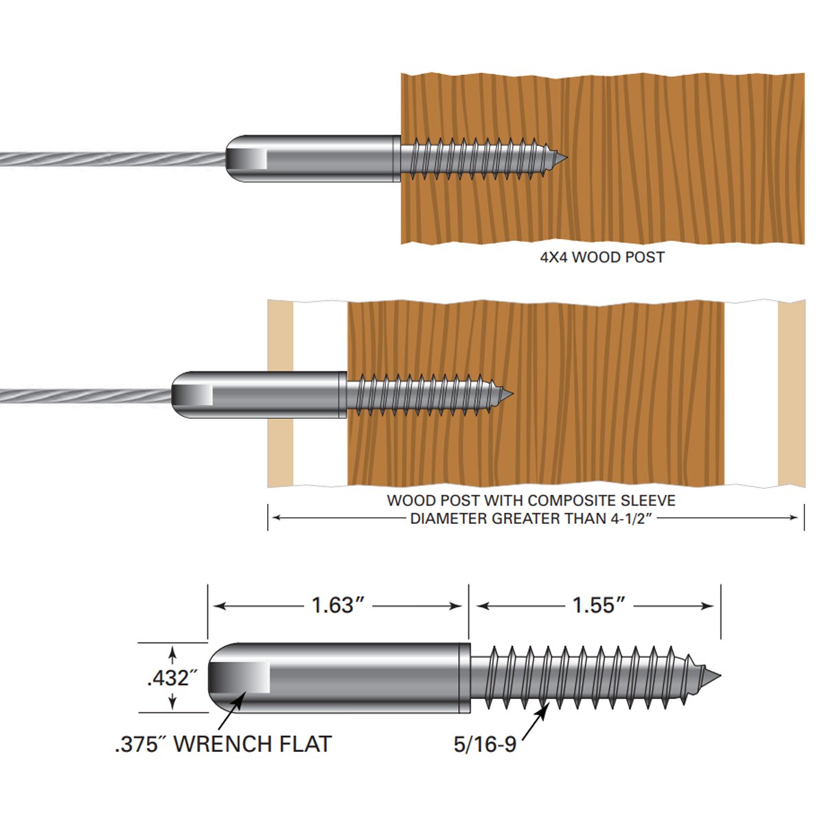 Stainless Steel Swagless Non-Tensioning Cable End Lag Screw - Stainless ...